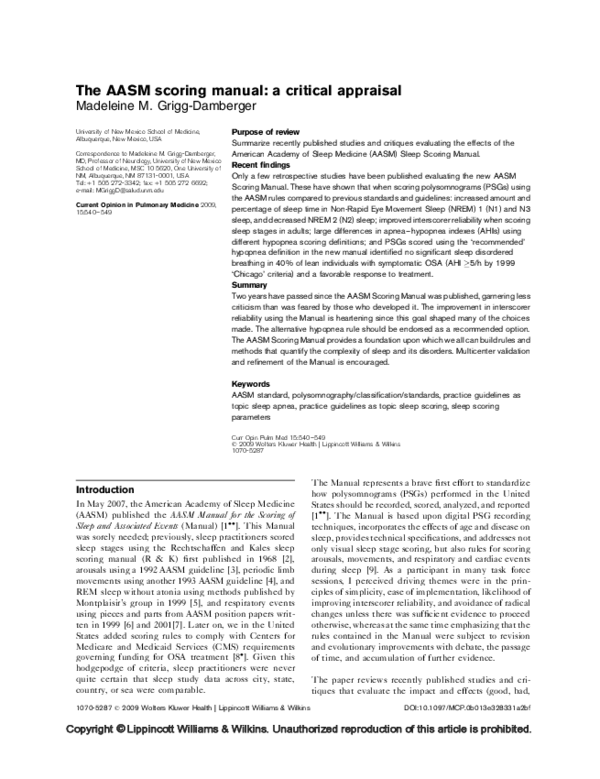 (PDF) The AASM scoring manual: a critical appraisal