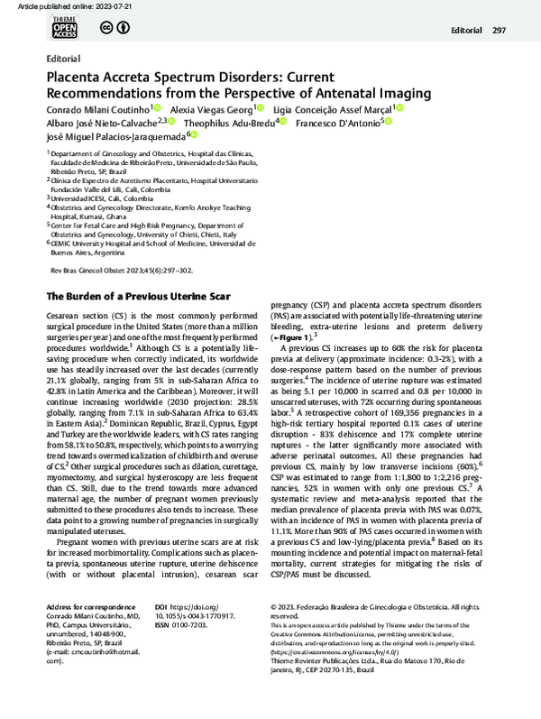 (PDF) Placenta Accreta Spectrum Disorders: Current Recommendations from ...