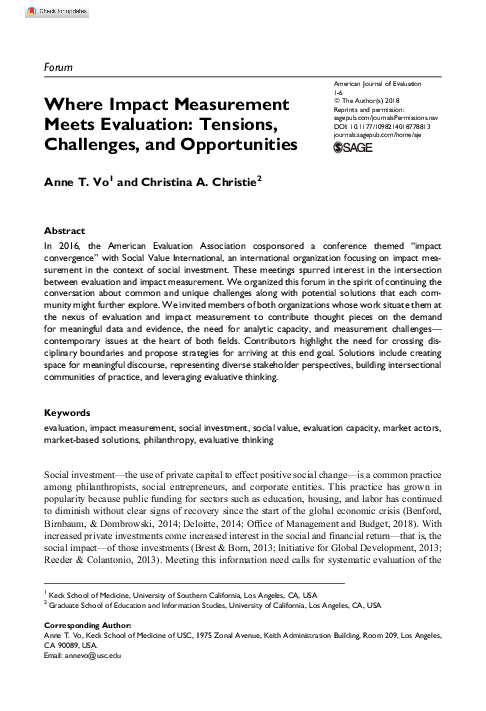 (PDF) Where Impact Measurement Meets Evaluation