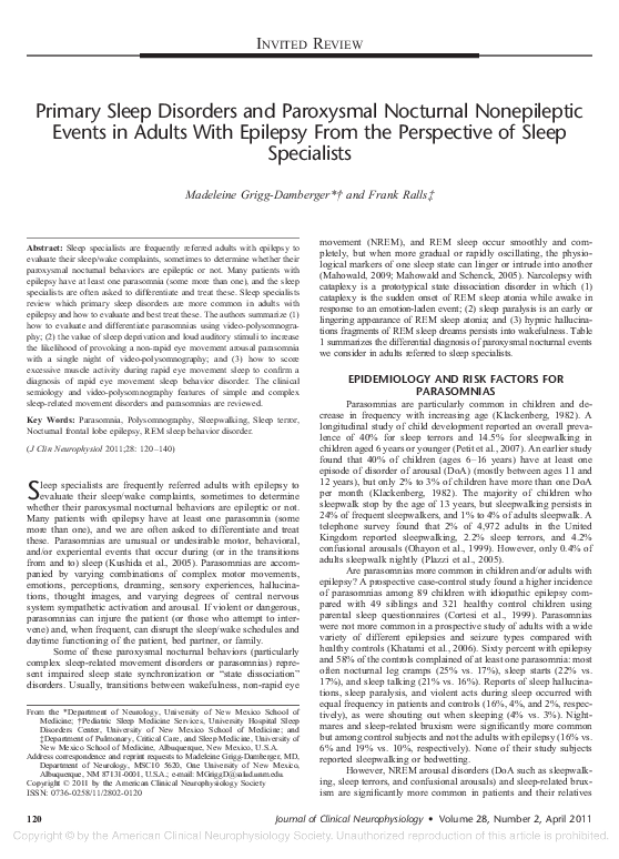 (PDF) Primary Sleep Disorders and Paroxysmal Nocturnal Nonepileptic ...