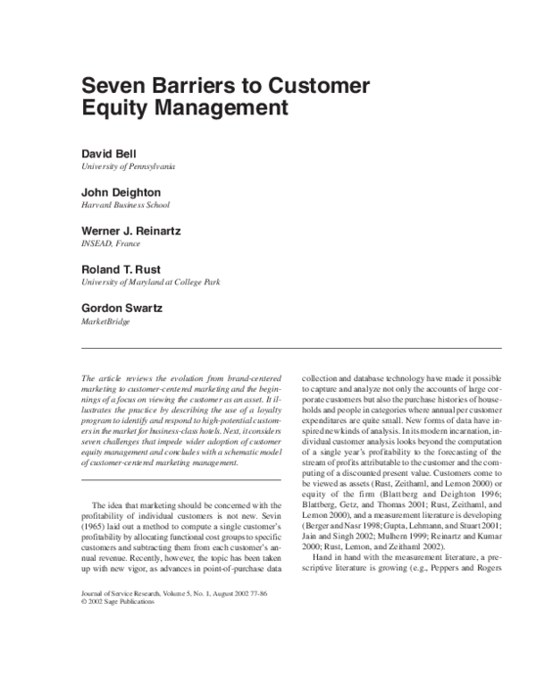 (PDF) Seven Barriers to Customer Equity Management