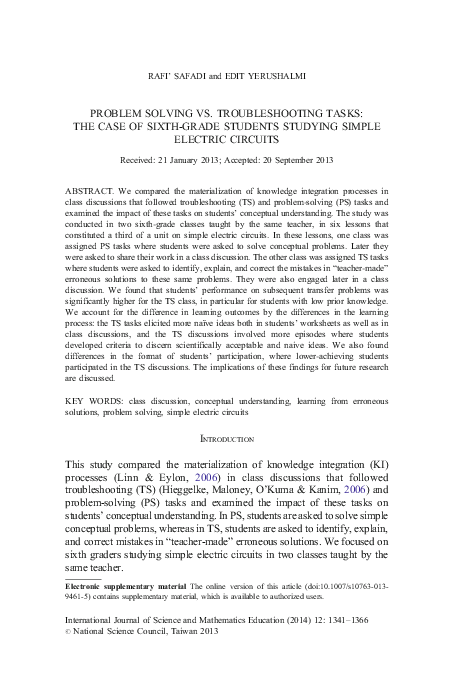 (PDF) Problem Solving vs. Troubleshooting Tasks: The Case of Sixth ...