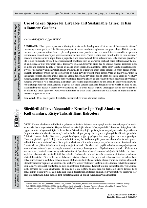 (PDF) Use of Green Spaces for Liveable and Sustainable Cities; Urban ...