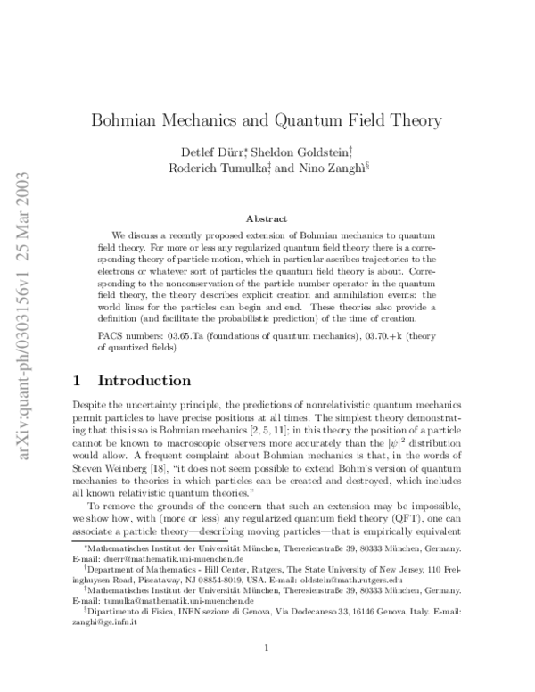 (PDF) Bohmian Mechanics and Quantum Field Theory