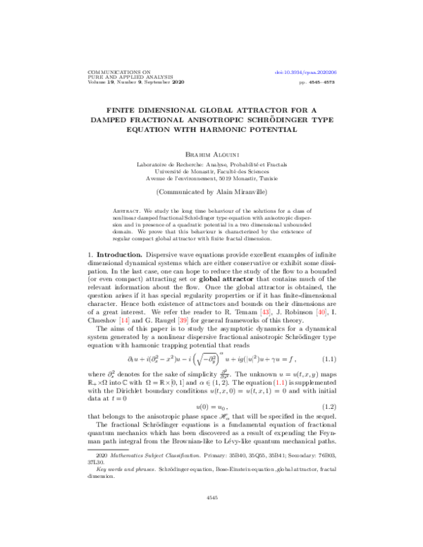 (PDF) Finite dimensional global attractor for a damped fractional anisotropic Schrödinger type ...