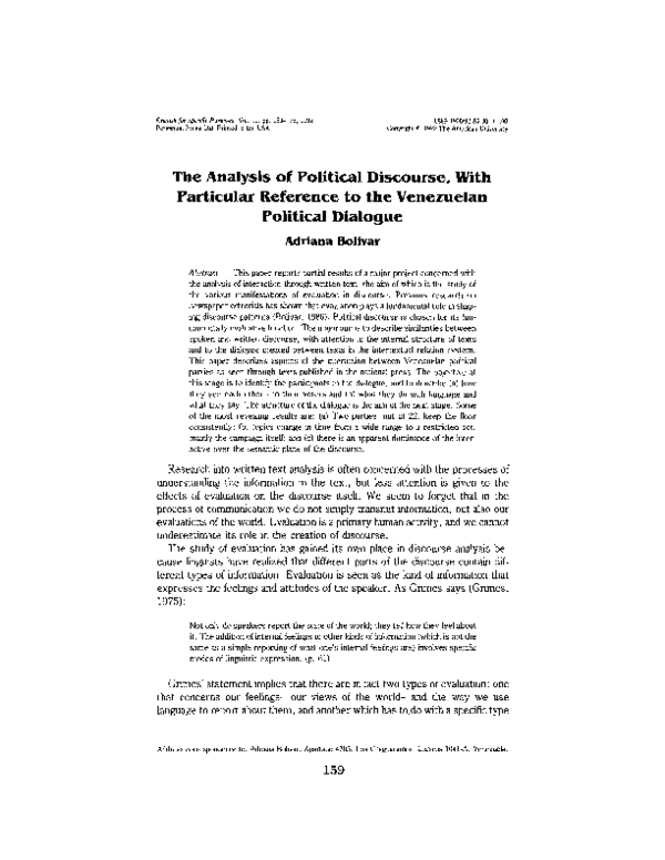 (PDF) The analysis of political discourse, with particular reference to ...