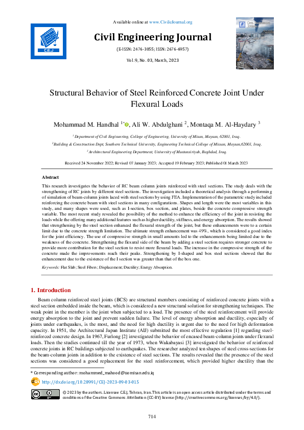 (PDF) Structural Behavior of Steel Reinforced Concrete Joint Under ...