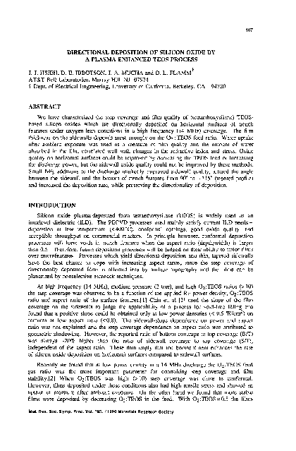 (PDF) Directional Deposition of Silicon Oxide by a Plasma Enhanced TEOS ...