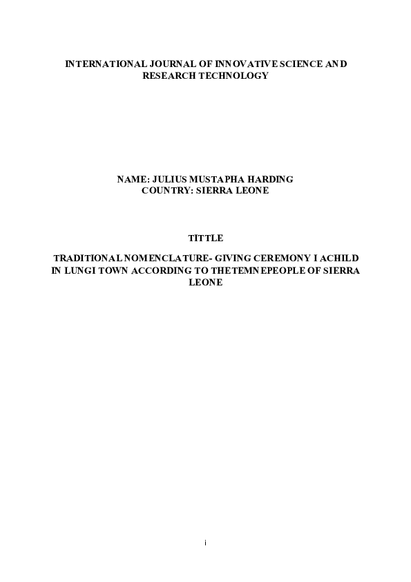 (PDF) TRADITIONAL NOMENCLATURE- GIVING CEREMONY I ACHILD IN LUNGI TOWN ...