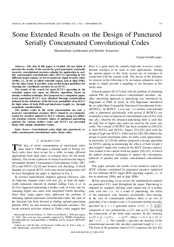 Pdf Some Extended Results On The Design Of Punctured Serially Concatenated Convolutional Codes