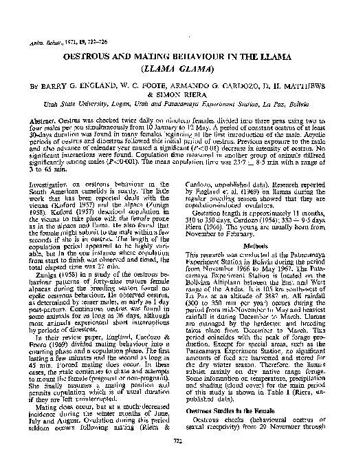(PDF) Oestrous and mating behaviour in the llama (Llama glama)
