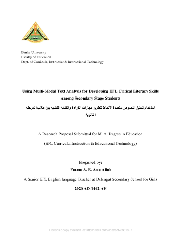 (PDF) Using Multi-Modal Text Analysis for Developing EFL Critical Literacy Skills Among ...