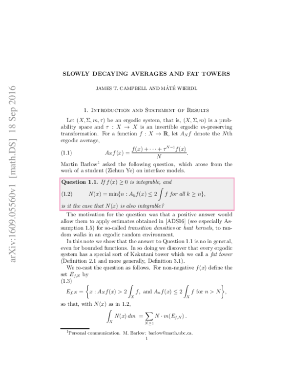 (PDF) Slowly decaying averages and fat towers | Máté Wierdl - Academia.edu