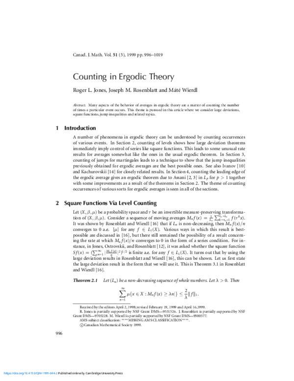 (PDF) Counting in Ergodic Theory | Máté Wierdl - Academia.edu