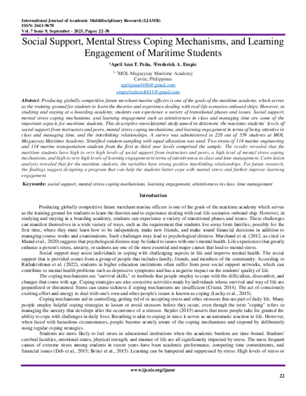 (PDF) Social Support, Mental Stress Coping Mechanisms, and Learning ...