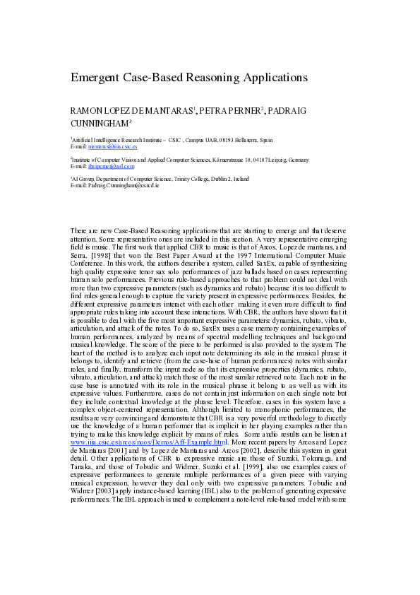 (PDF) Emergent case-based reasoning applications