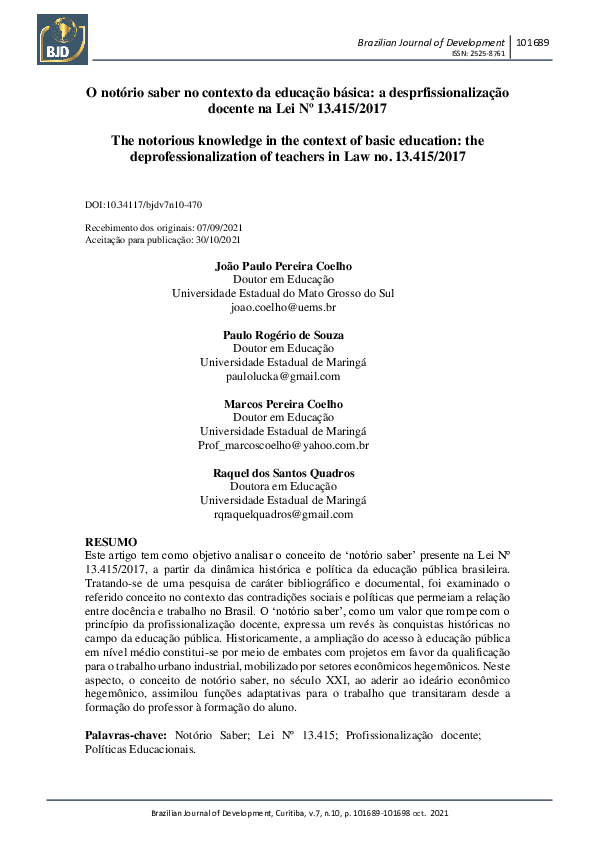 (PDF) O notório saber no contexto da educação básica: a ...