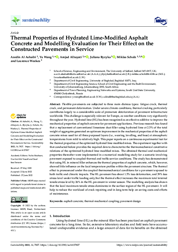(PDF) Thermal Properties of Hydrated Lime-Modified Asphalt Concrete and ...