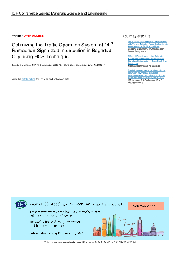 (PDF) Optimizing the Traffic Operation System of 14th-Ramadhan Signalized Intersection in ...
