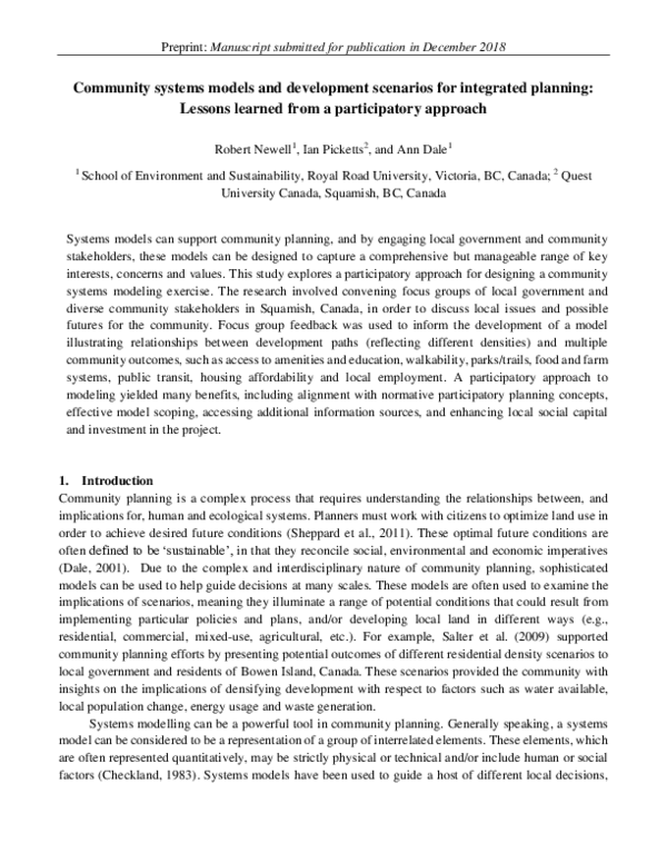 (PDF) Community systems models and development scenarios for integrated planning: Lessons ...