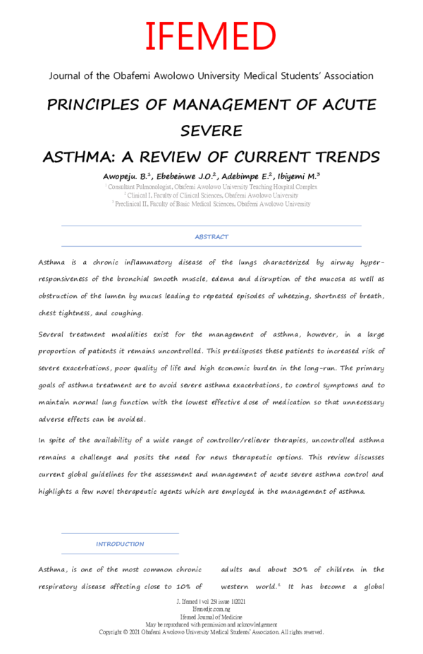 (PDF) PRINCIPLES OF MANAGEMENT OF ACUTE SEVERE ASTHMA: A REVIEW OF ...