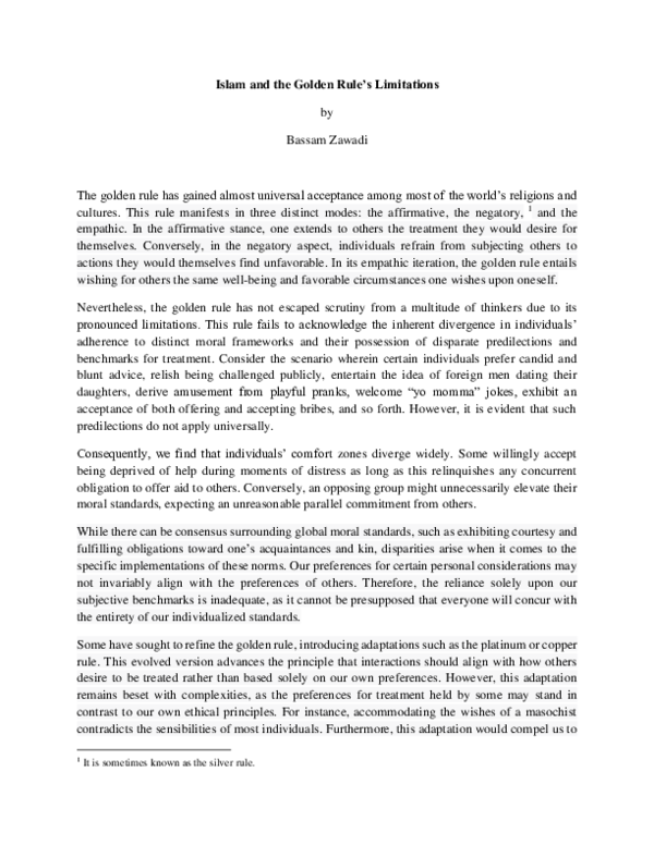 (PDF) Islam and the Golden Rule’s Limitations
