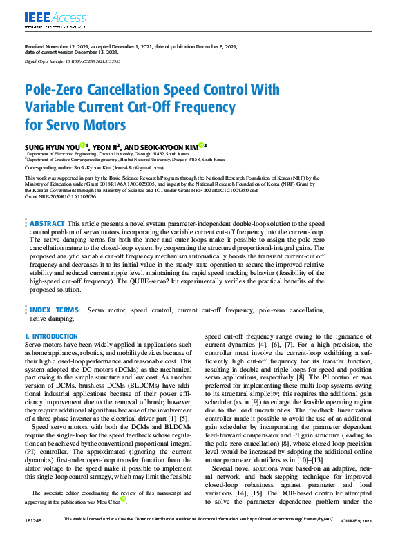 (PDF) Pole-Zero Cancellation Speed Control With Variable Current Cut-Off Frequency for Servo ...
