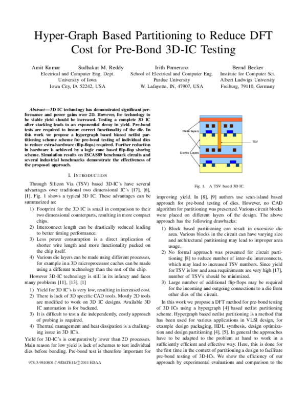 Pdf Hyper Graph Based Partitioning To Reduce Dft Cost For Pre Bond 3d Ic Testing Amit Kumar