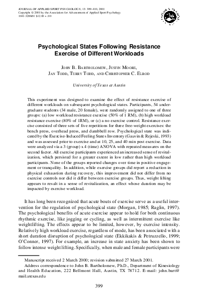 (PDF) Psychological States Following Resistance Exercise of Different ...
