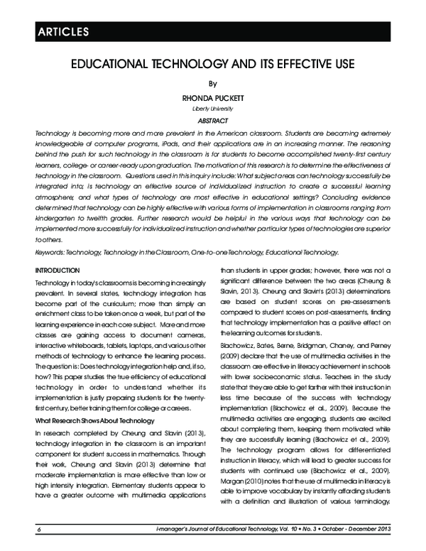(PDF) Educational Technology and Its Effective Use