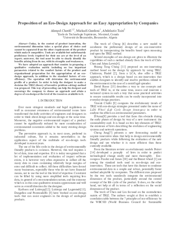 (PDF) Proposition of an eco-design approach for an easy appropriation ...