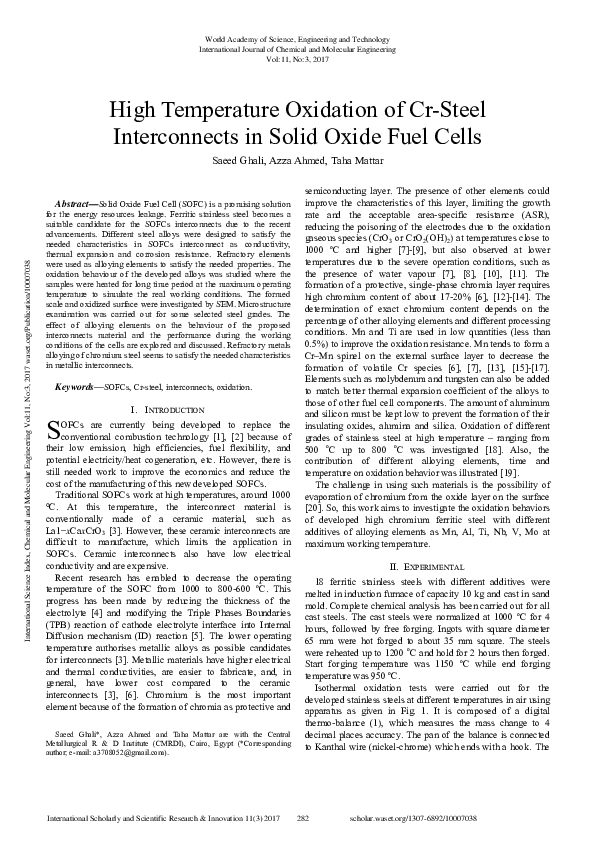 (PDF) High Temperature Oxidation of Cr-Steel Interconnects in Solid ...