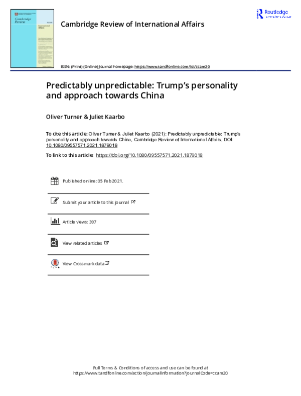 (PDF) Predictably unpredictable: Trump's personality and approach towards China