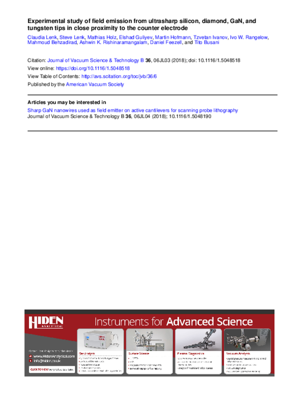 (PDF) Experimental study of field emission from ultrasharp silicon ...