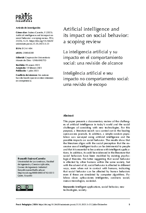 (PDF) Artificial intelligence andits impact on social behavior: a scoping review