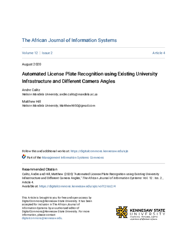 Pdf Automated License Plate Recognition Using Existing University Infrastructure And Different
