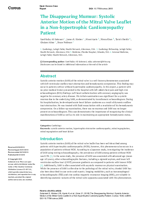 (PDF) The Disappearing Murmur: Systolic Anterior Motion of the Mitral ...