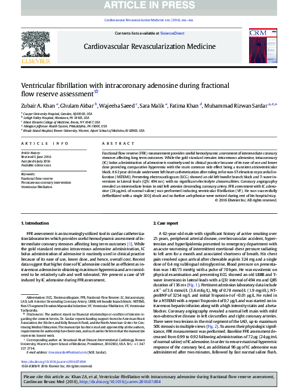 (PDF) Ventricular fibrillation with intracoronary adenosine during ...