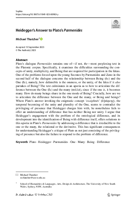 (PDF) Heidegger's Answer to Plato's Parmenides