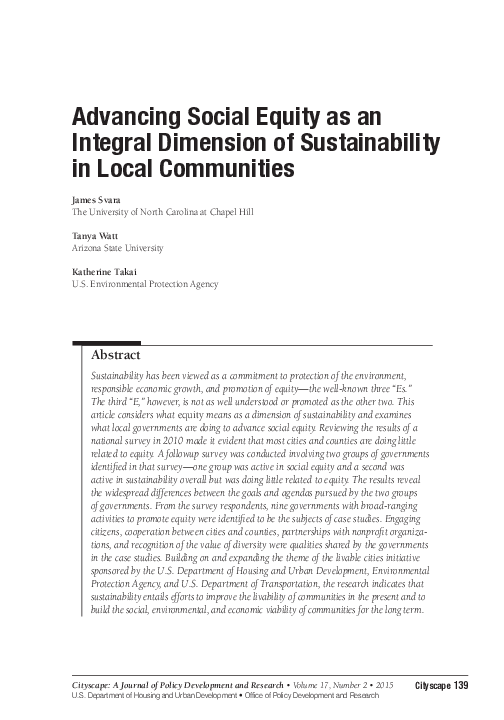 (PDF) Advancing Social Equity as an Integral Dimension of Sustainability in Local Communities