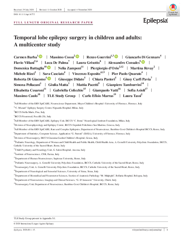 (PDF) Temporal lobe epilepsy surgery in children and adults: A multicenter study