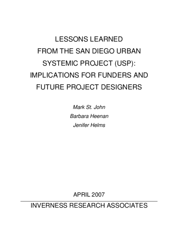 (PDF) Lessons Learned from the San Diego Urban Systemic Project (USP ...