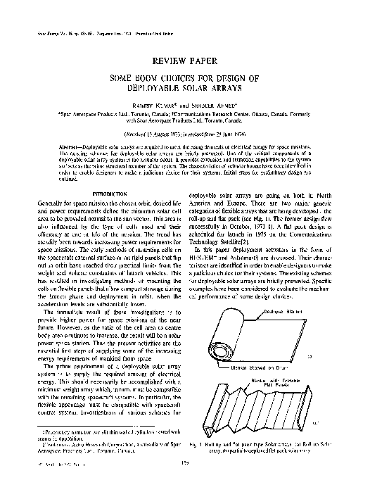 (PDF) Some boom choices for design of deployable solar arrays