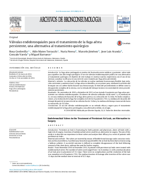 (PDF) Válvulas endobronquiales para el tratamiento de la fuga aérea ...