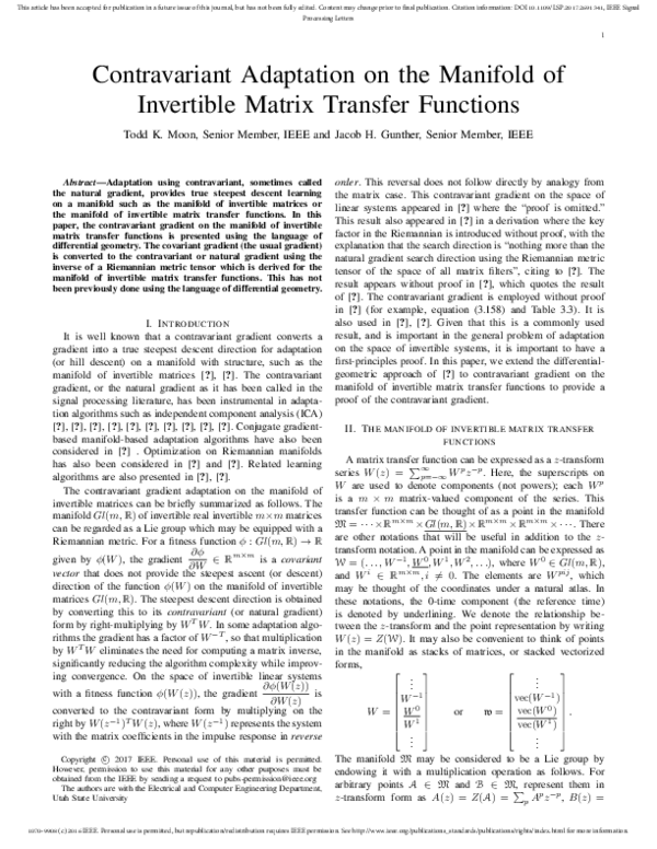 (PDF) Contravariant Adaptation on the Manifold of Invertible Matrix ...