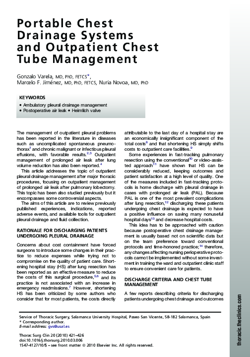 (PDF) Portable Chest Drainage Systems and Outpatient Chest Tube Management