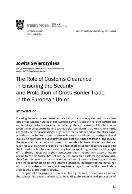 (PDF) The Role of Customs Clearance in Ensuring the Security and Protection of Cross-Border ...