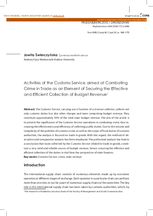 (PDF) Activities of the Customs Service aimed at Combating Crime in ...