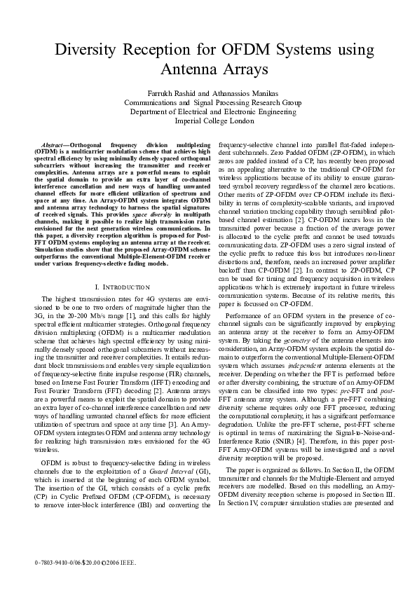 (PDF) Diversity Reception for OFDM Systems using Antenna Arrays