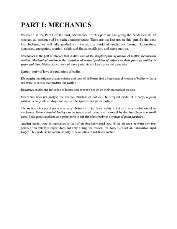 (DOC) PART I: MECHANICS